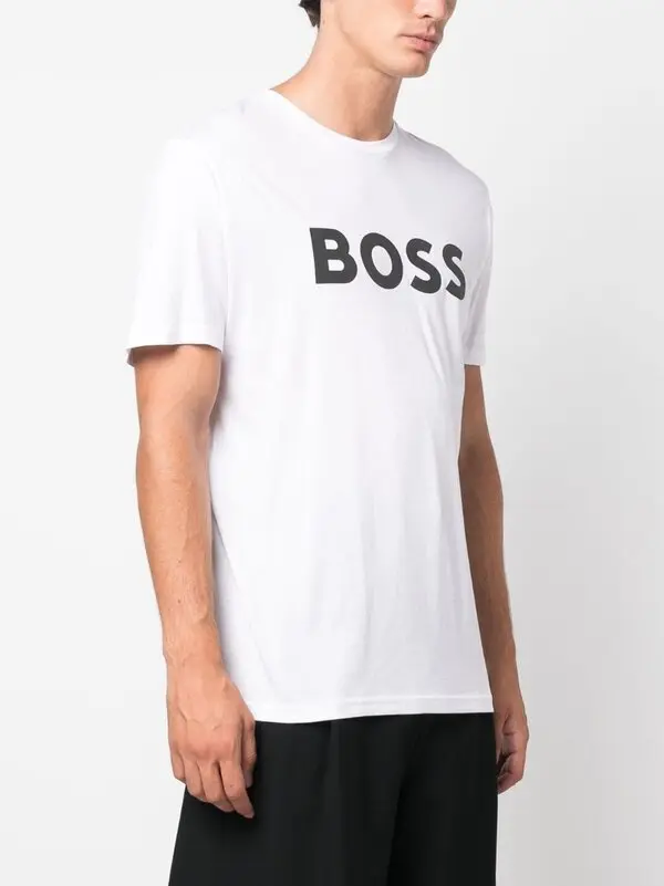 BOSS Cotton-jersey T-shirt With Large Logo Print - White