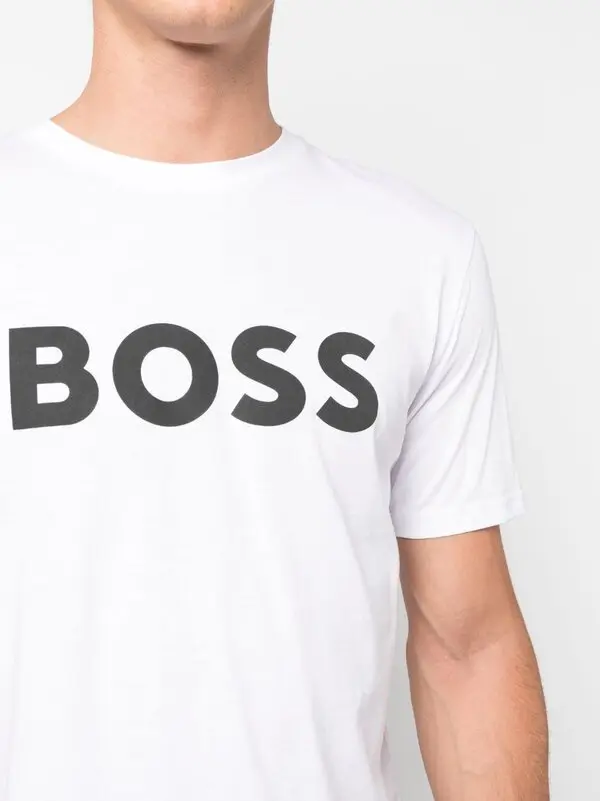 BOSS Cotton-jersey T-shirt With Large Logo Print - White