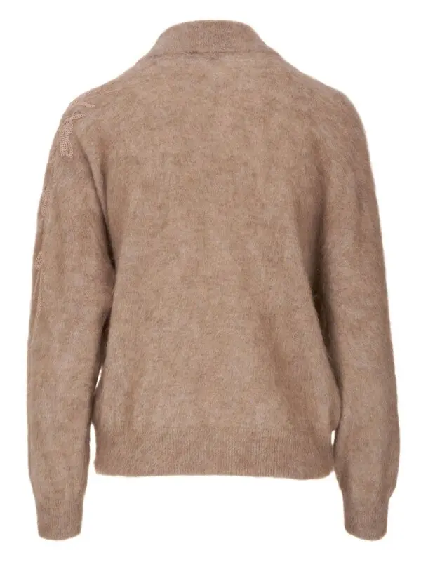 Brunello Cucinelli Floral-embroidered Mock-neck Jumper - Neutrals
