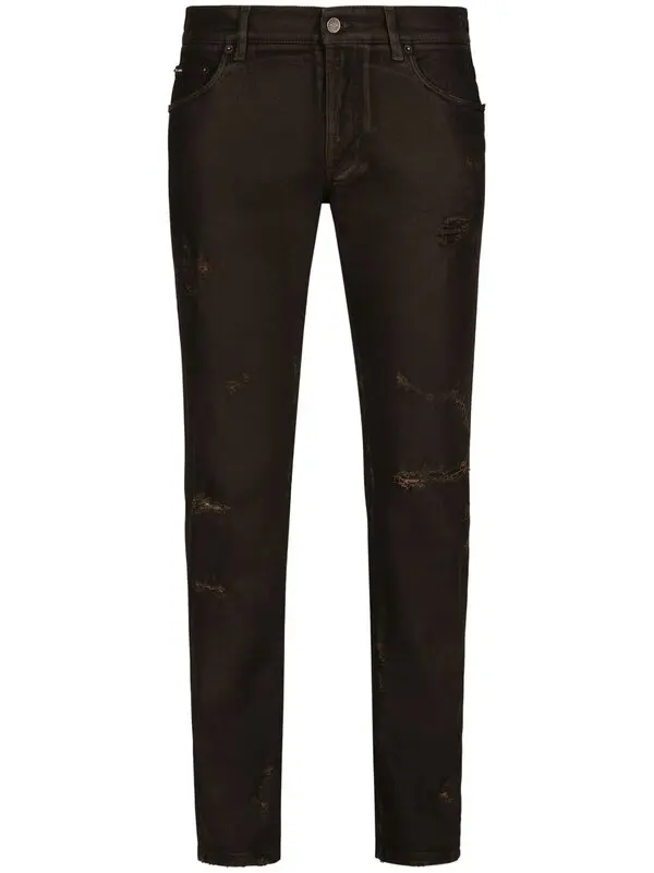 Dolce & Gabbana Ripped Detailing Slim-fit Jeans - Black