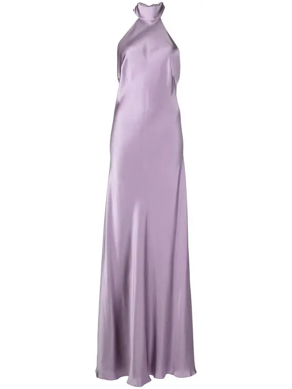 Michelle Mason Backless Halter-neck Tie Gown - Purple