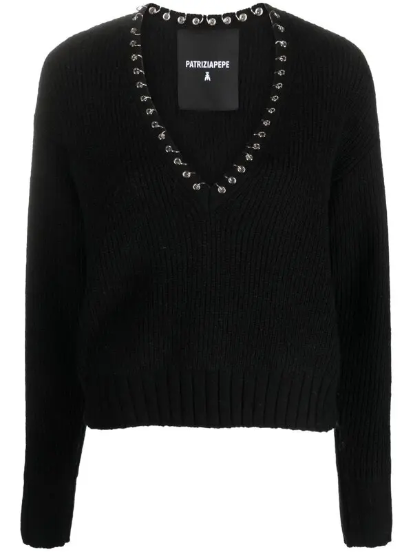Patrizia Pepe Ribbed Knit Sweater With Metallic Hardware