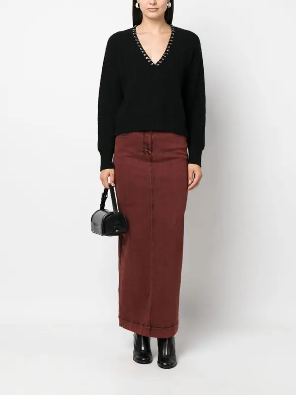 Patrizia Pepe Ribbed Knit Sweater With Metallic Hardware