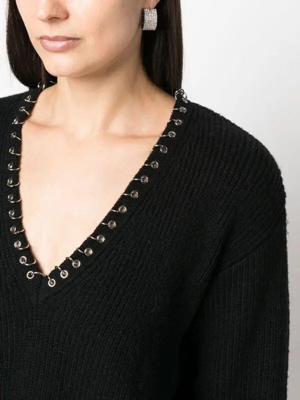 Patrizia Pepe Ribbed Knit Sweater With Metallic Hardware