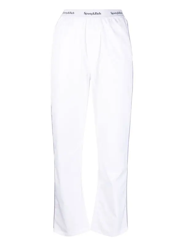 SPORTY & RICH Logo-waistband Cotton Pyjama Trousers - White