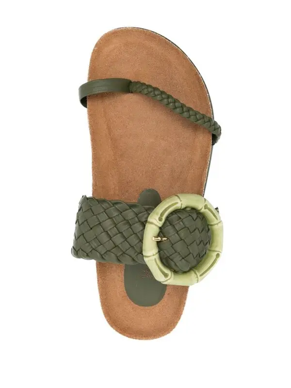 Johanna Ortiz Broadwalk Romance Leather Slides - Green