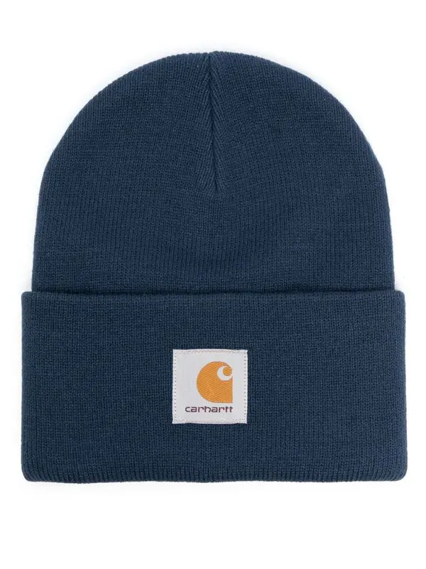 Carhartt Work In Progress Watch Logo-patch Ribbed Beanie Hat - Blue