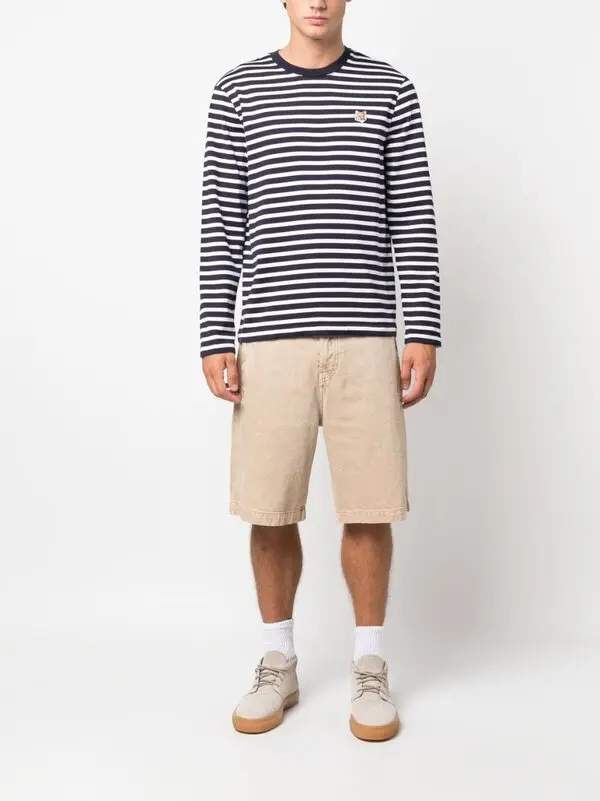 Maison Kitsuné Fox-motif Striped Cotton T-shirt - Blue