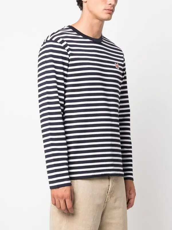 Maison Kitsuné Fox-motif Striped Cotton T-shirt - Blue