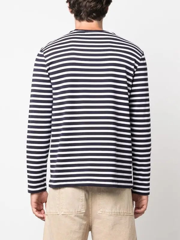 Maison Kitsuné Fox-motif Striped Cotton T-shirt - Blue
