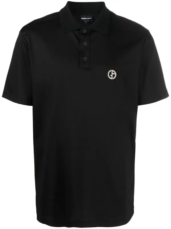 Giorgio Armani Logo-embroidered Cotton Polo Shirt - Black