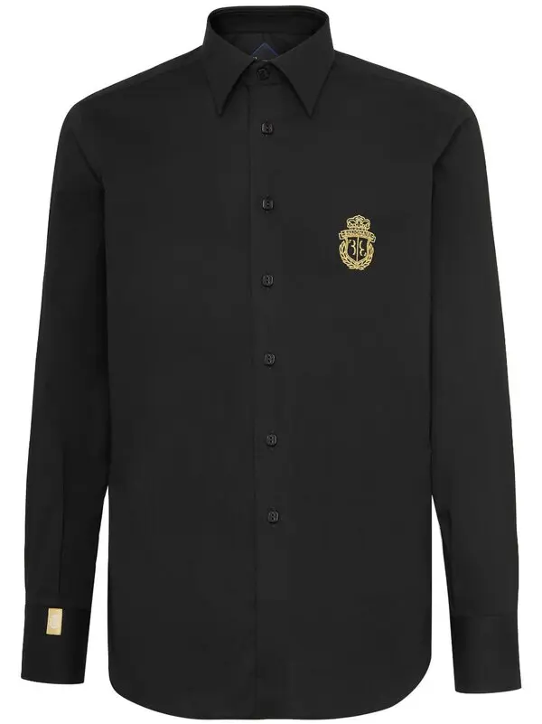 BILLIONAIRE Gordon Crest-embroidered Poplin Shirt - Black