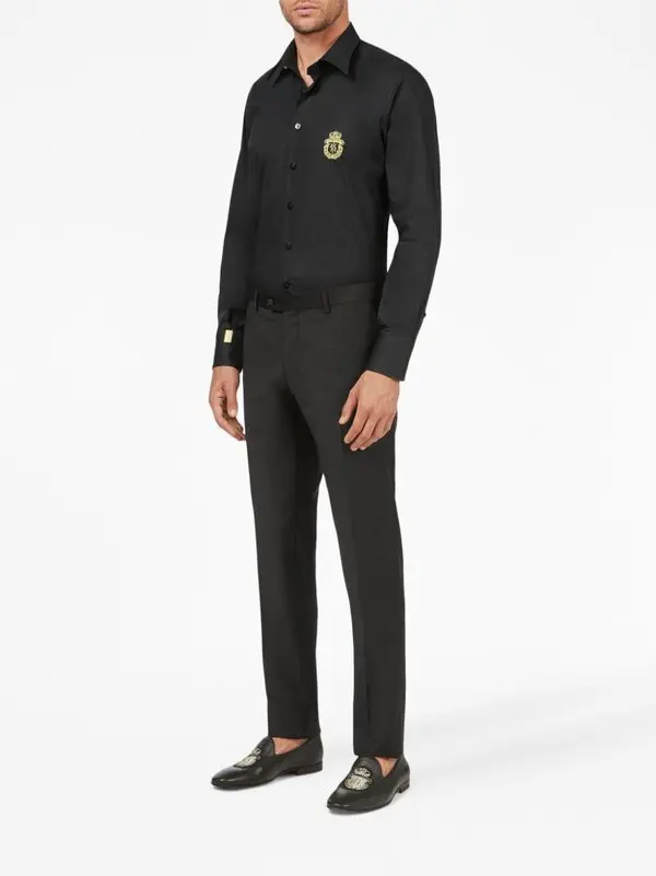 BILLIONAIRE Gordon Crest-embroidered Poplin Shirt - Black