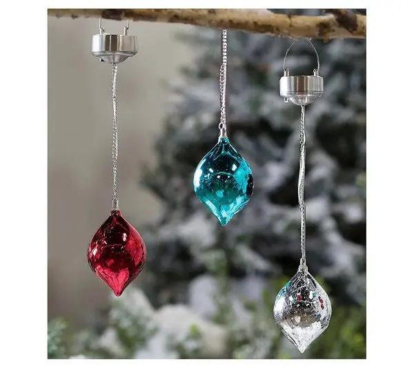 EVERGREEN Color Changing Mercury Glass Solar Or Naments, Set 3 - One-color