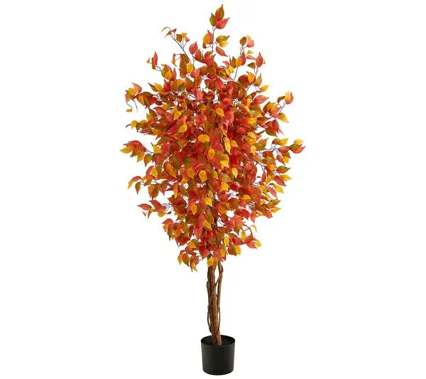 NEARLY NATURAL 6' Autumn Ficus Artificial Fall Ee - One-color