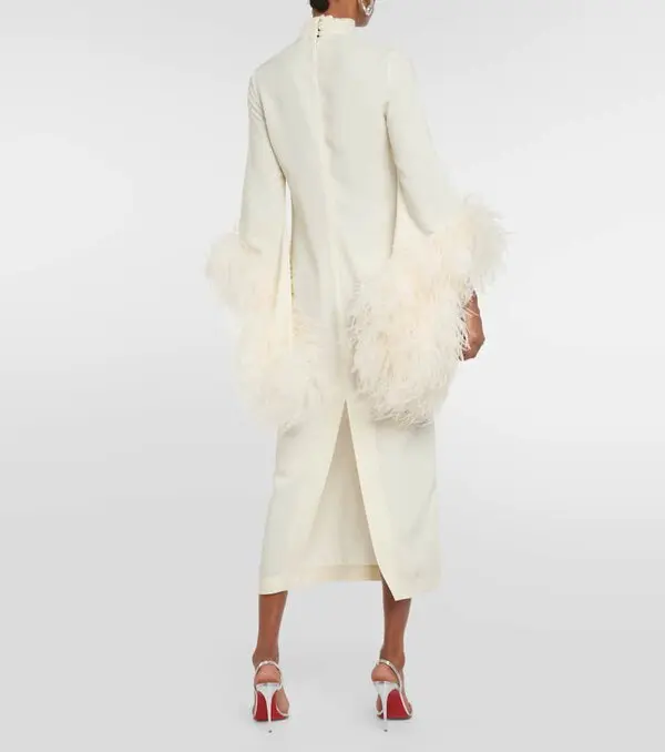 TALLER MARMO Del Rio Feather-trimmed Midi Dress - White