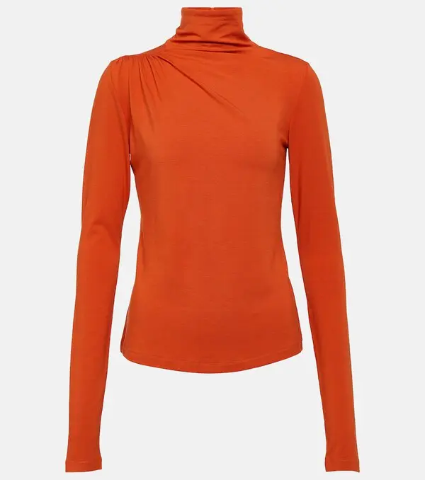MARANT ETOILE Lou Gathered Jersey Turtleneck Top - Orange