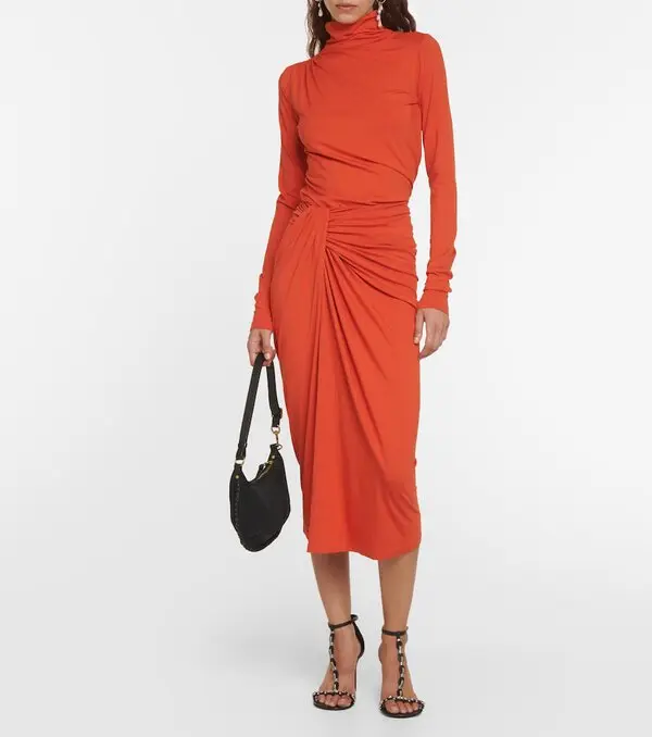 MARANT ETOILE Lou Gathered Jersey Turtleneck Top - Orange