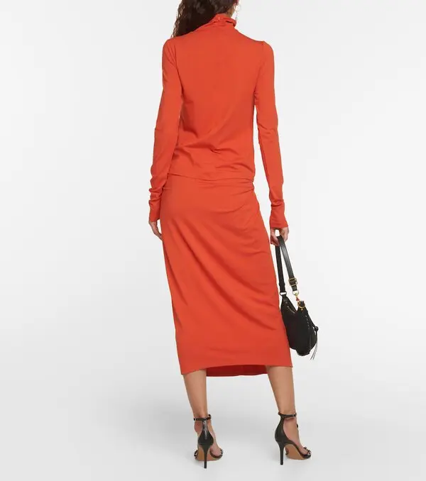 MARANT ETOILE Lou Gathered Jersey Turtleneck Top - Orange