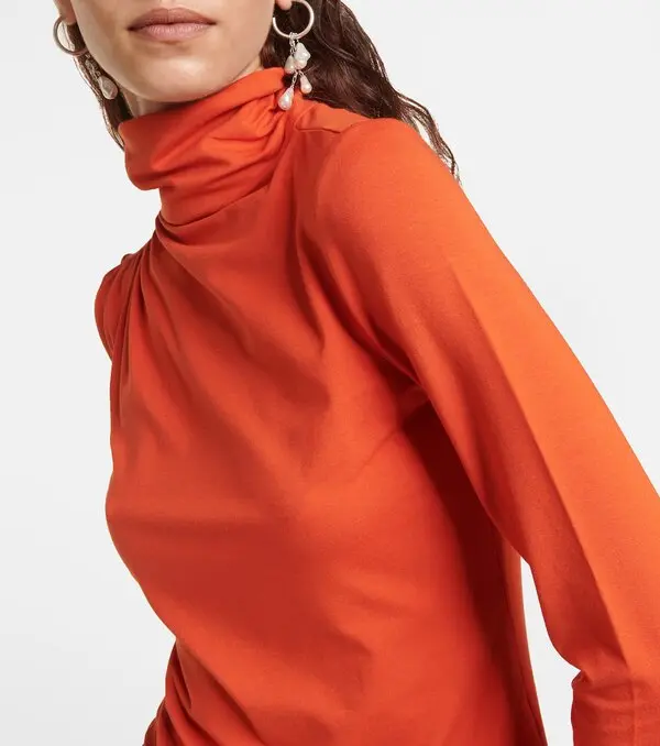 MARANT ETOILE Lou Gathered Jersey Turtleneck Top - Orange