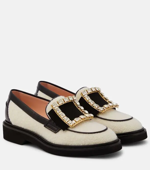 ROGER VIVIER Wool Bouclé Loafers With Embellished Buckle