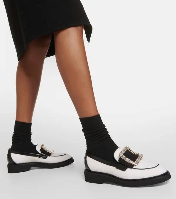 ROGER VIVIER Wool Bouclé Loafers With Embellished Buckle
