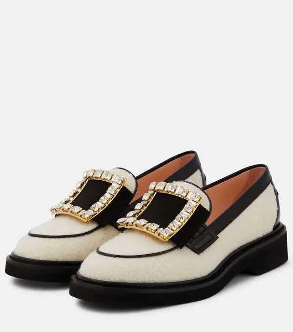 ROGER VIVIER Wool Bouclé Loafers With Embellished Buckle