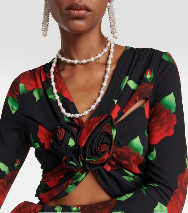 Magda Butrym Embellished Necklace With Rose Quartz - Metallic