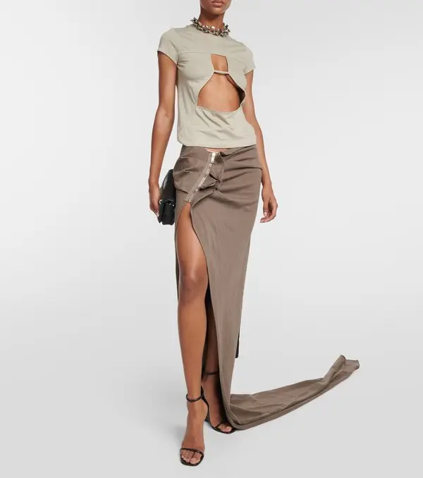 Rick Owens Gathered Cotton Maxi Skirt - Brown