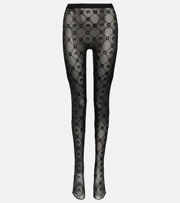 MARINE SERRE Crescent Moon Jacquard Tights - Black