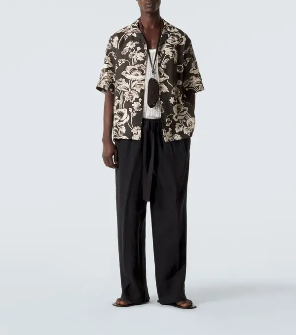 Commas Name Wide-leg Linen Pants - Black