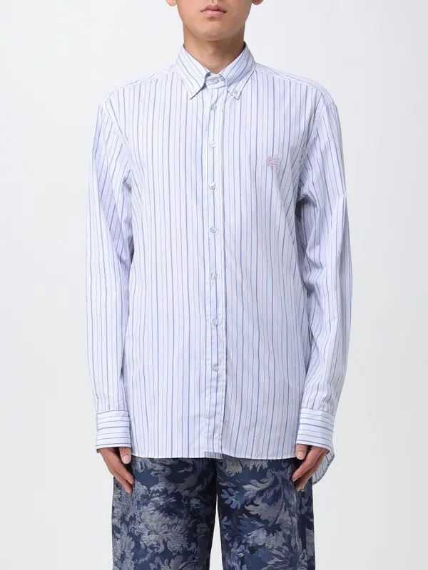 Etro Shirt In Striped Cotton - Blue
