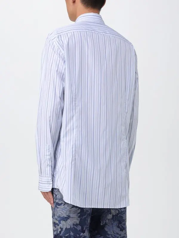 Etro Shirt In Striped Cotton - Blue