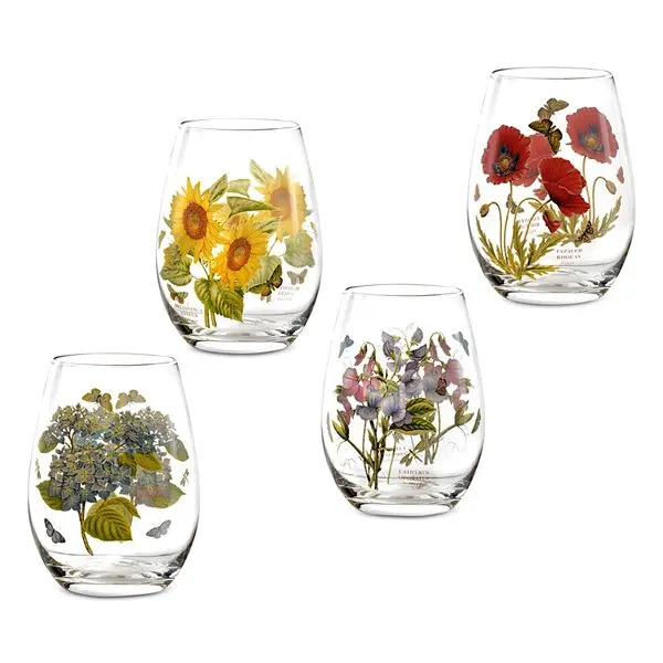 PORTMEIRION Botanic Garden Stemless Wine Glasses, Set Of 4 - Multi