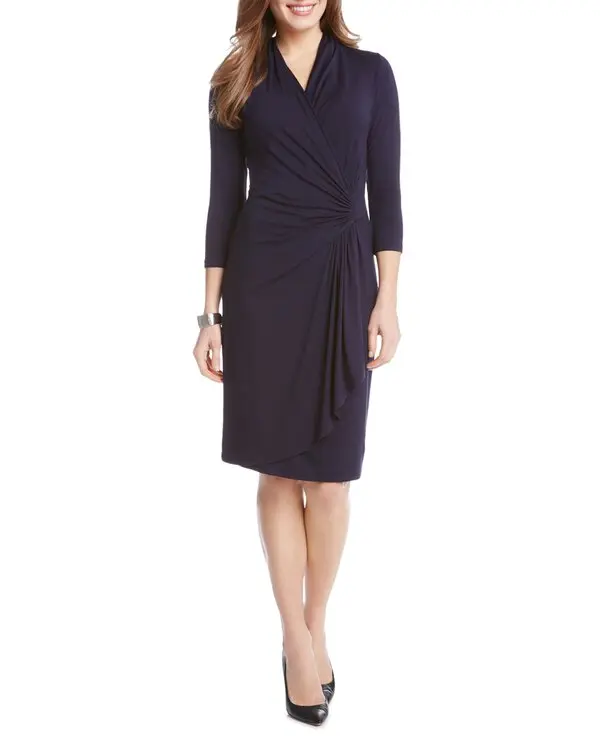 Karen Kane Cascade Faux Wrap Dress - Navy