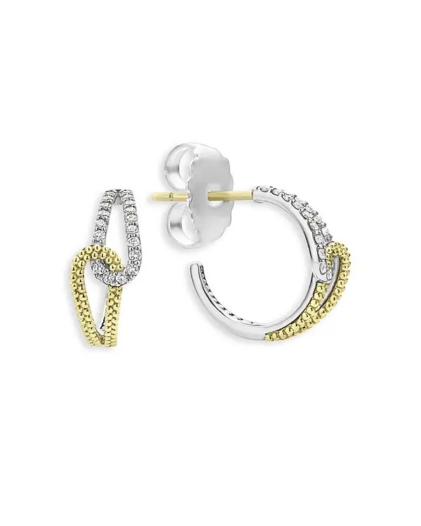 Lagos 18k Yellow Gold & Sterling Silver Diamond Hoop Earrings - Silver/gold