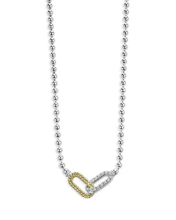 Lagos 18k Yellow Gold & Sterling Diamond Link Necklace - Silver