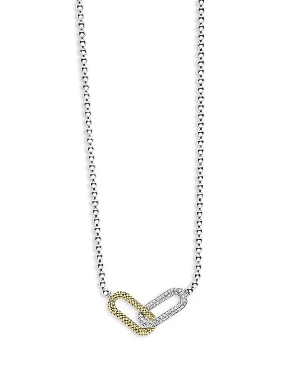 Lagos 18k Yellow Gold & Sterling Silver Diamond Link Necklace - Silver/gold