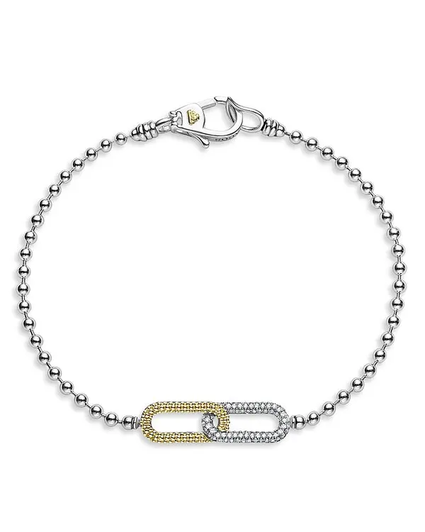 Lagos 18k Yellow Gold And Sterling Diamond Link Bracelet - Silver