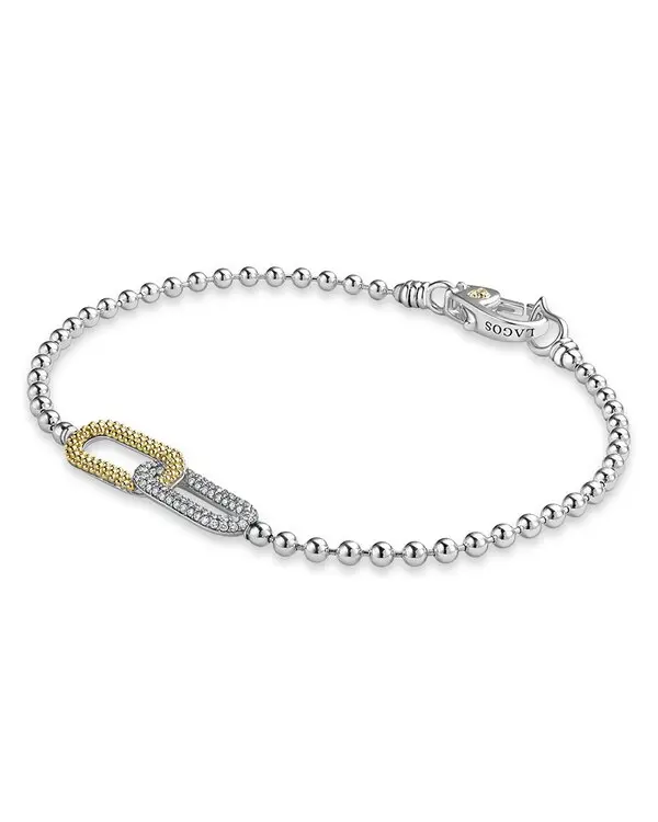 Lagos 18k Yellow Gold And Sterling Diamond Link Bracelet