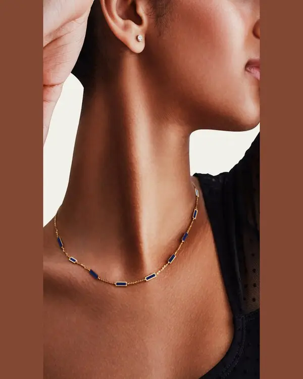 KAMAL Bar Chain Necklace With Gemstones - Lapis