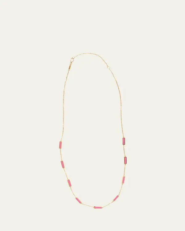 KAMAL Bar Chain Necklace With Gemstones - Pink Agate