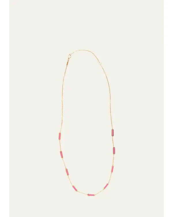 KAMAL Bar Chain Necklace With Gemstones - Pink Agate