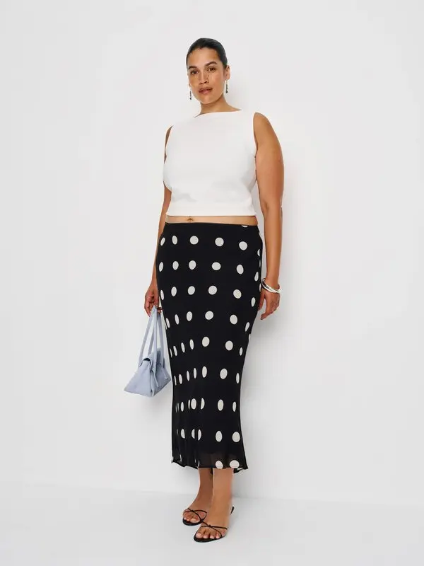 REFORMATION Layla Silk Midi Skirt - Black