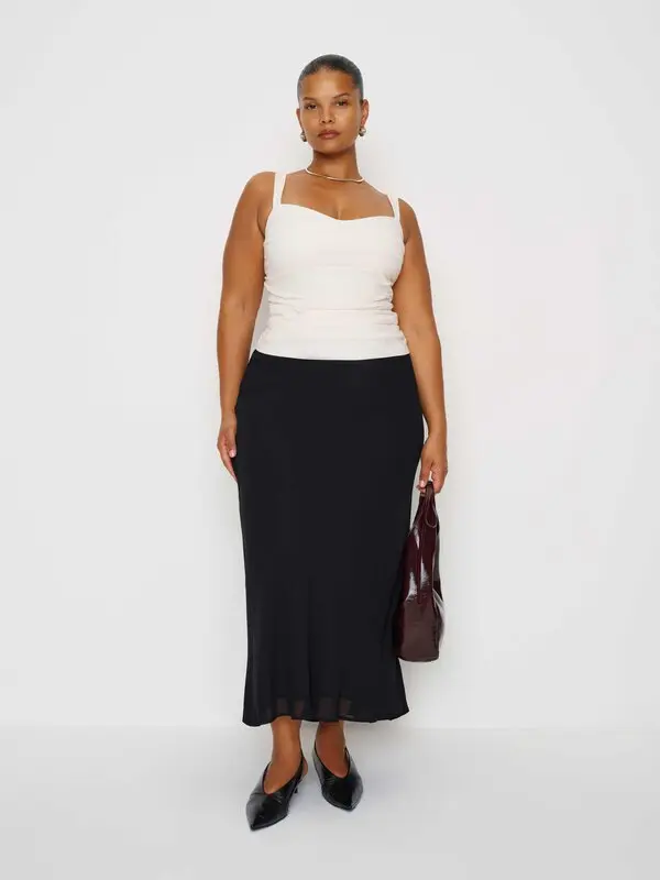 REFORMATION Layla Silk Midi Skirt - Black