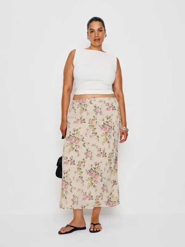 REFORMATION Layla Silk Skirt Es - Ivory