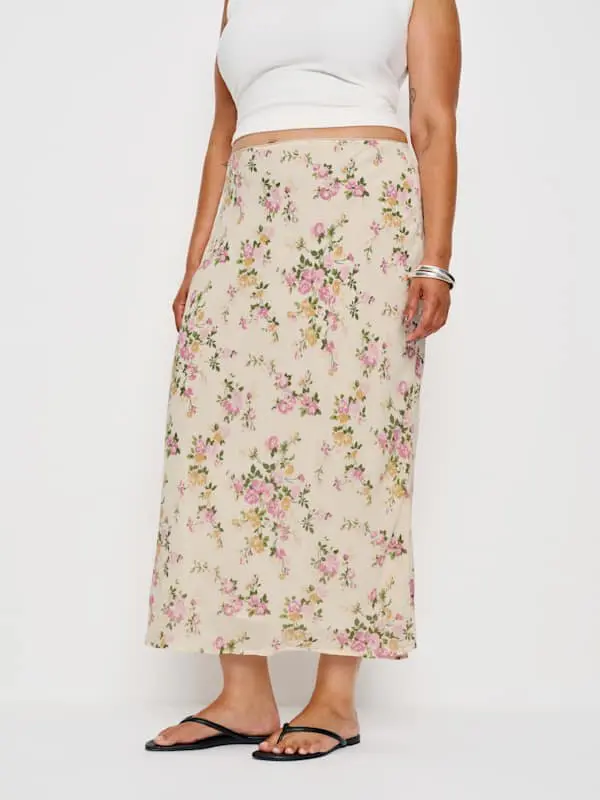 REFORMATION Layla Silk Skirt Es - Ivory