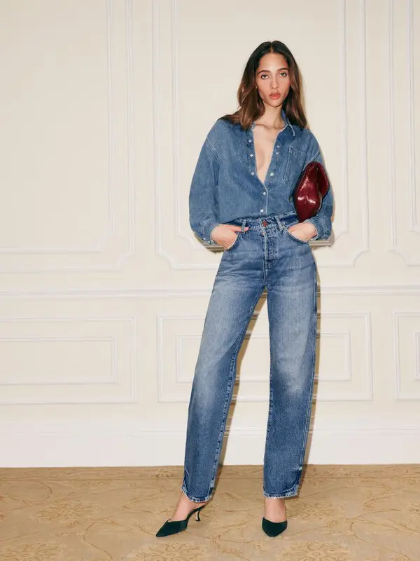 REFORMATION The Magnolia Mid Rise Bow Jeans