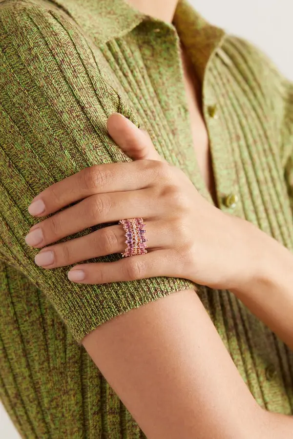 SUZANNE KALAN Triple Row Eternity 18-karat Rose Sapphire And Diamond Ring - Gold