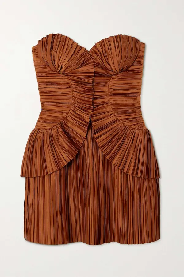open lace back dress Patricia Lester Copper Brown Silk Fortuny Pleated Dress & Belt, 1980s   Basha Gold